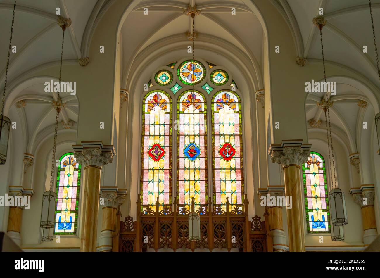 The interior of Holy Angels Church, a Roman Catholic Church with a rich ...