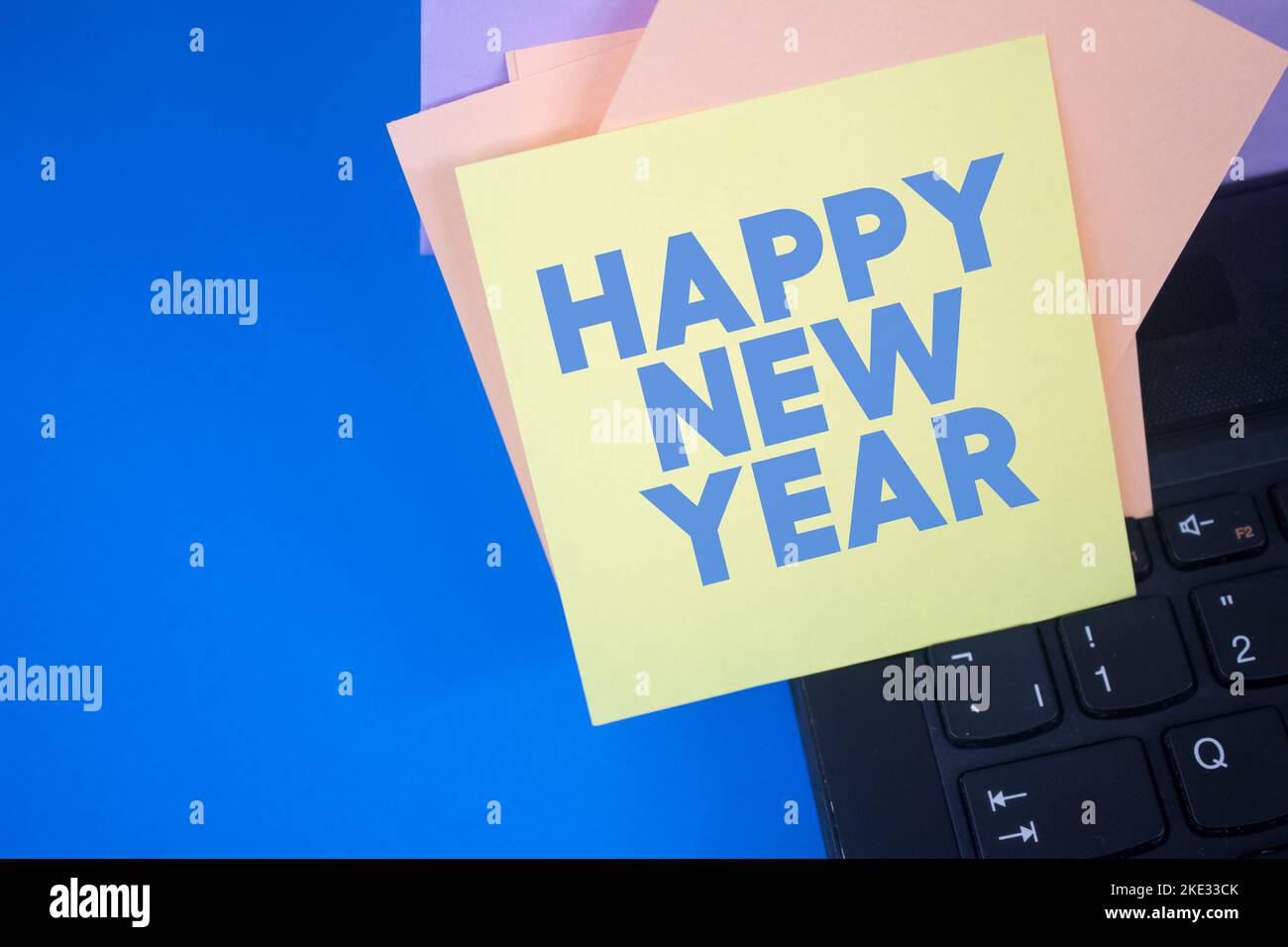 Happy New Year. Text on adhesive note paper. Event, celebration ...