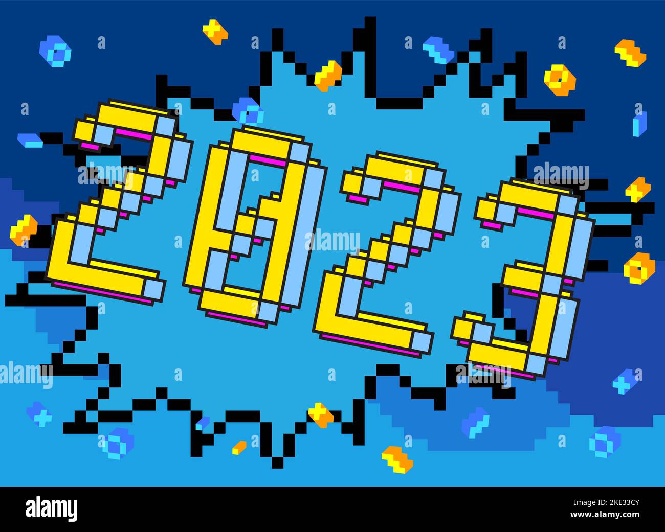 2023. Pixelated number with geometric graphic background. Vector ...