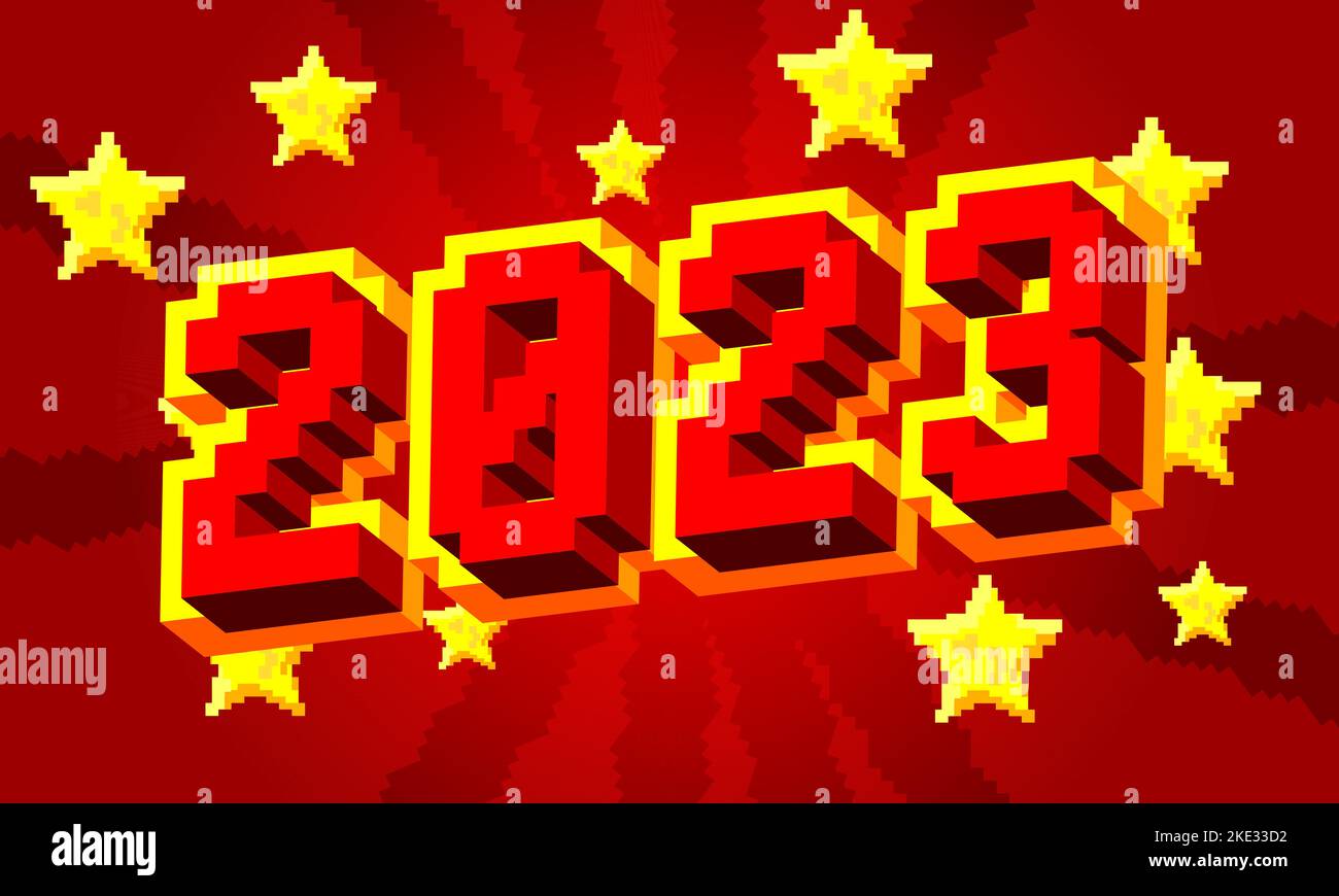2023. Pixelated number with geometric graphic background. Vector ...