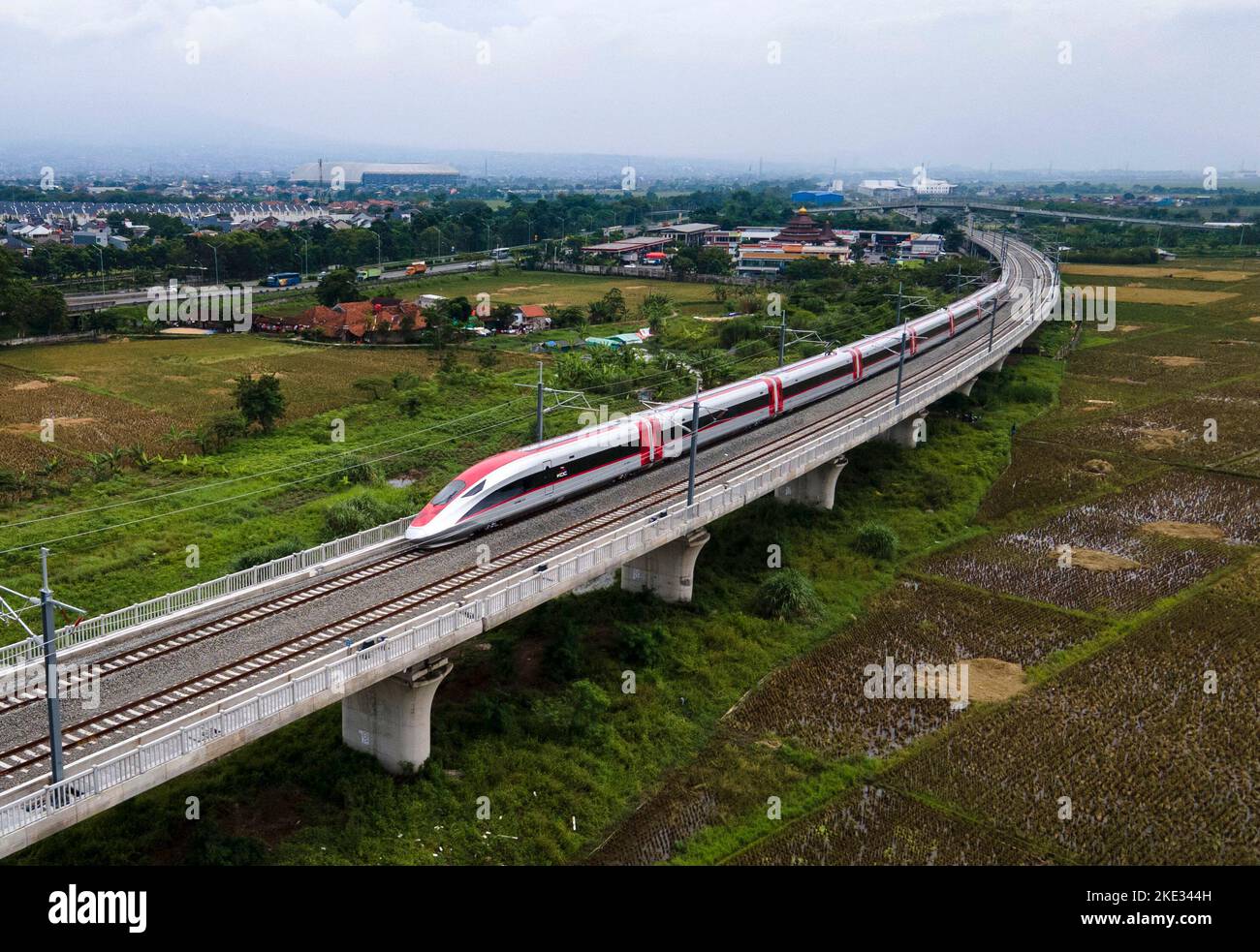 Bandung. 9th Nov, 2022. This aerial photo taken on Nov. 9, 2022 shows electric multiple units ...