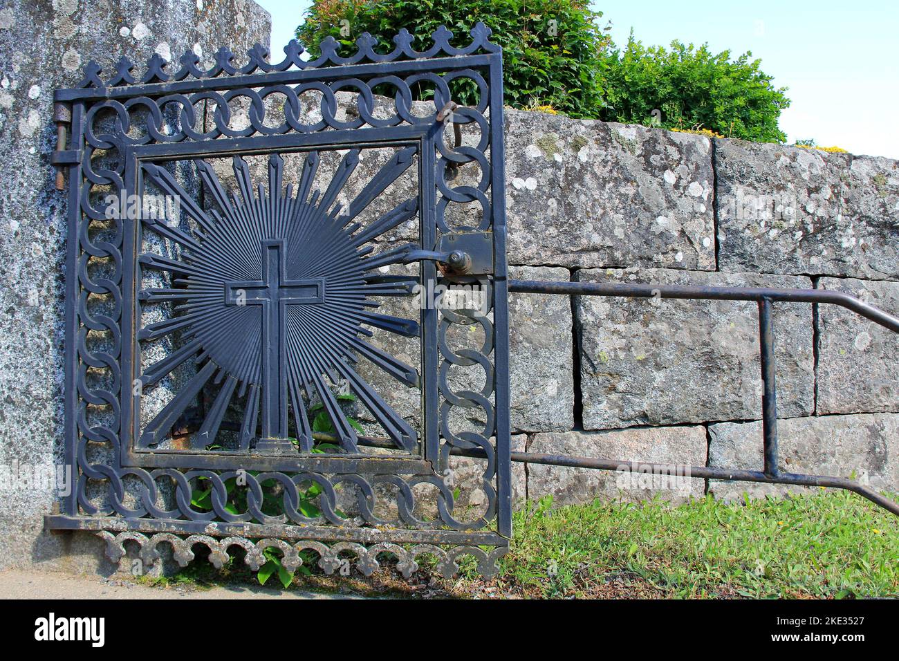 Old church gate of wrought iron with a cross Stock Photo - Alamy