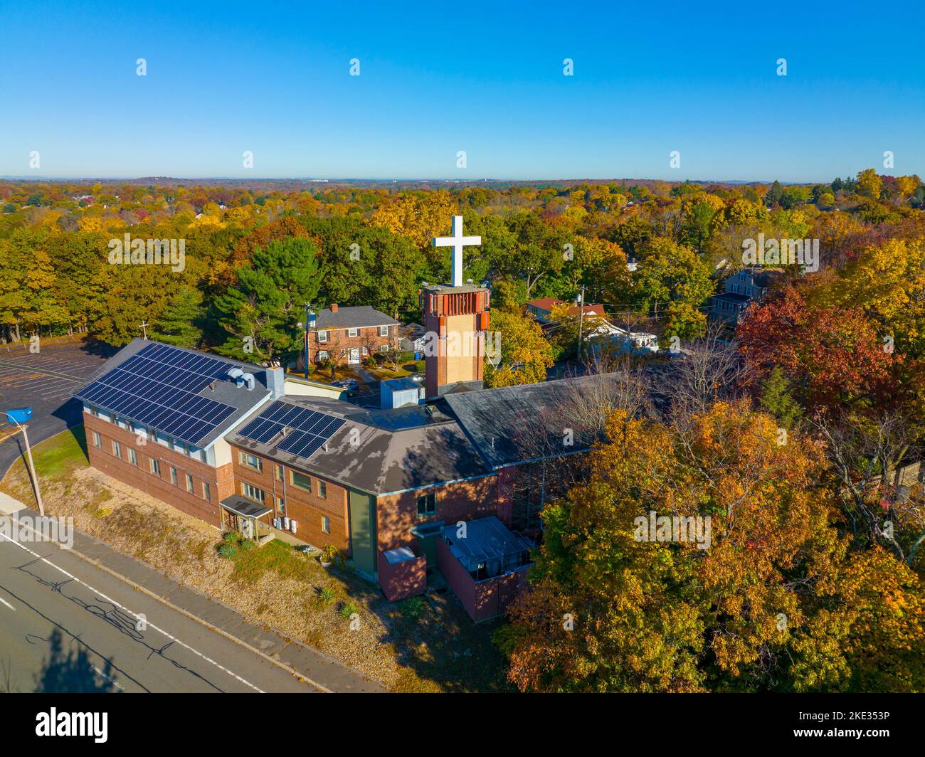 St Paul Lutheran Church aerial view in fall at 929 Concord Turnpike, in ...