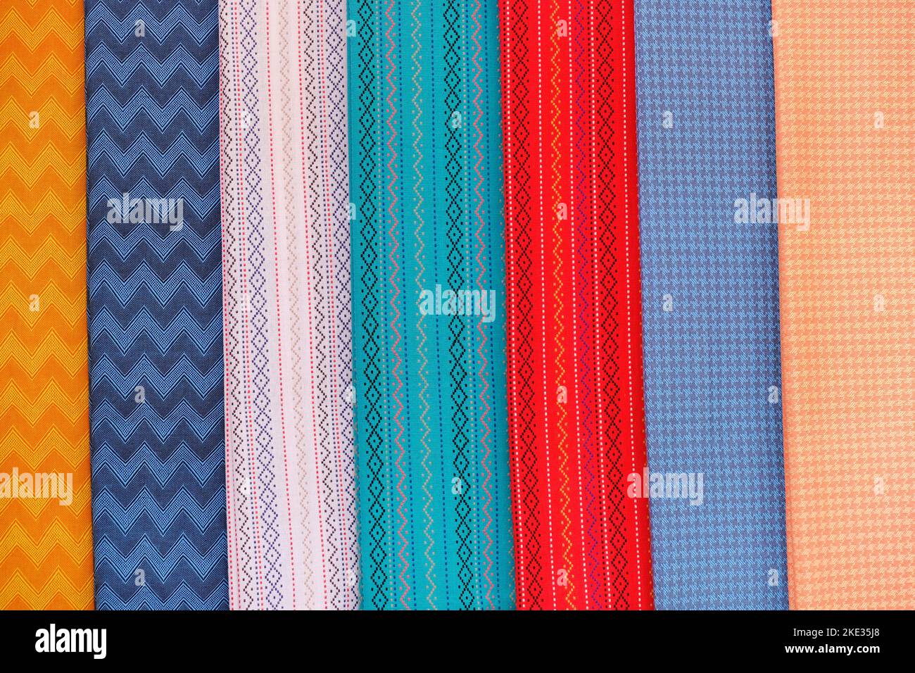 Pallet of vivid and colorful Indian fabric, India textile Stock Photo ...