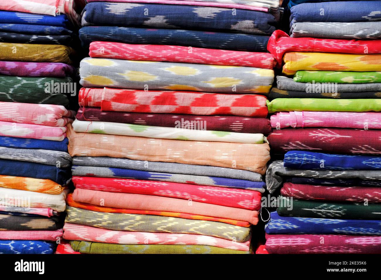 Pallet of vivid and colorful Indian fabric, India textile Stock Photo ...