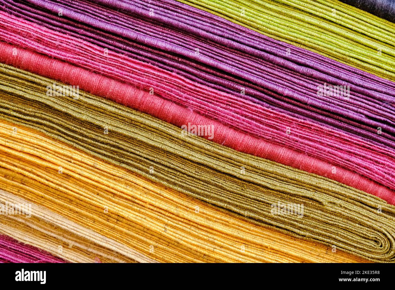 Pallet of vivid and colorful Indian fabric, India textile Stock Photo ...