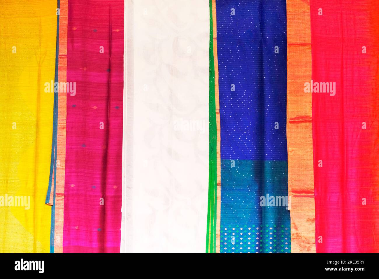 Pallet of vivid and colorful Indian fabric, India textile Stock Photo ...