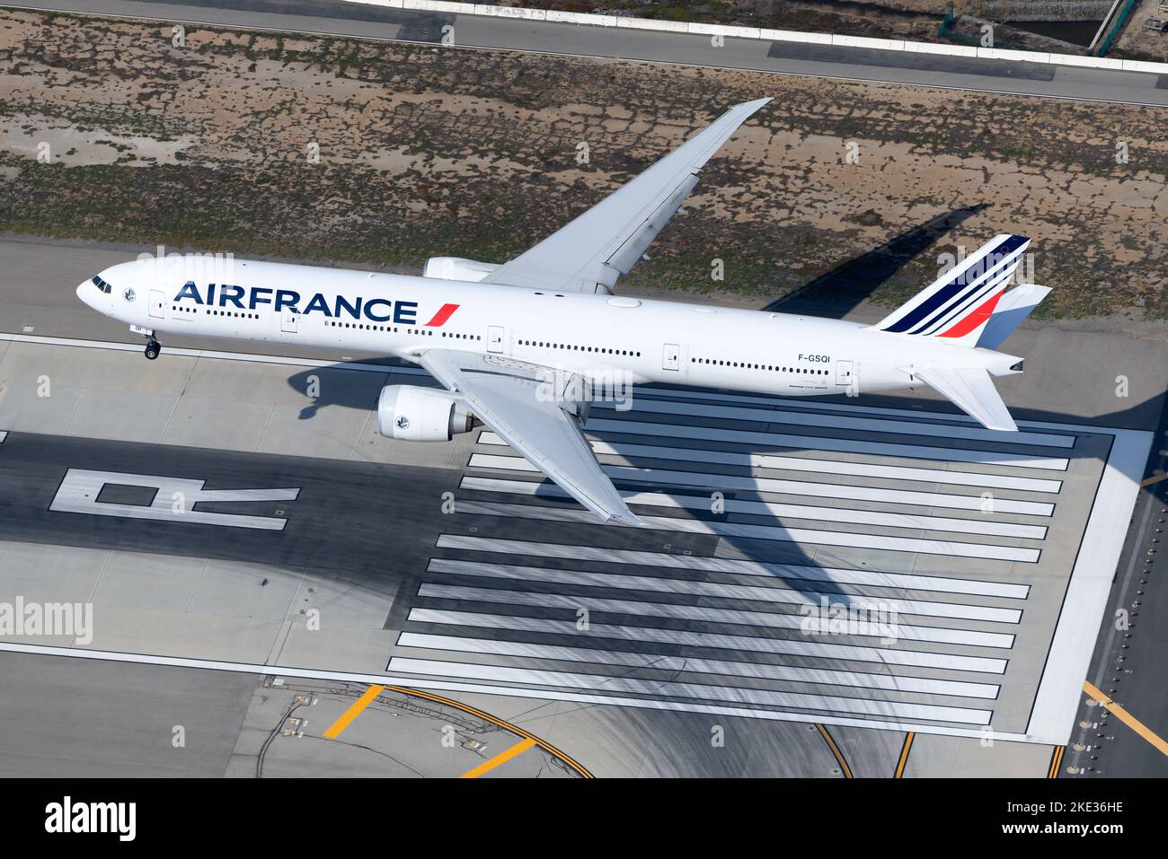 Air France Boeing 777 airplane landing. Aircraft of french airline and ...