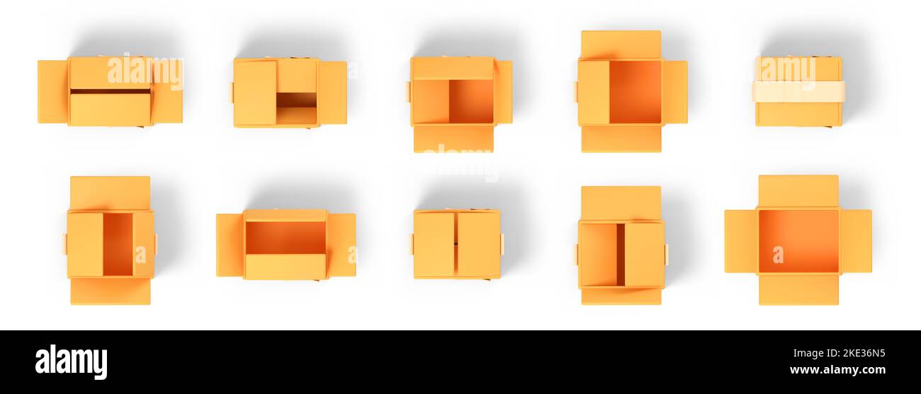 3d render cardboard boxes isolated icons set on white background ...