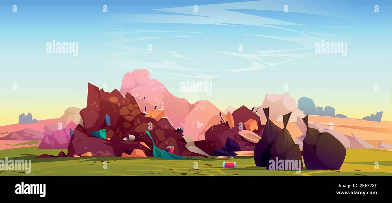 Landfill, environmental pollution concept with pile of unsorted garbage ...