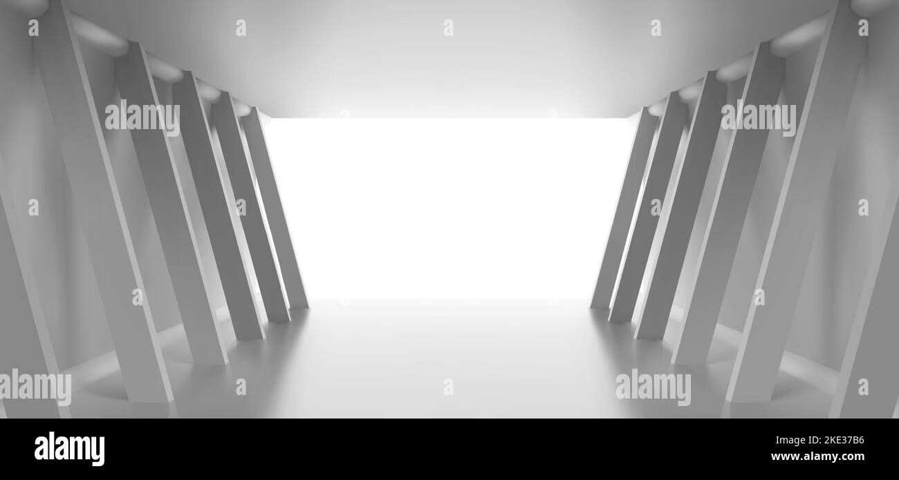 Abstract room, white corridor space, background, futuristic museum 3d ...