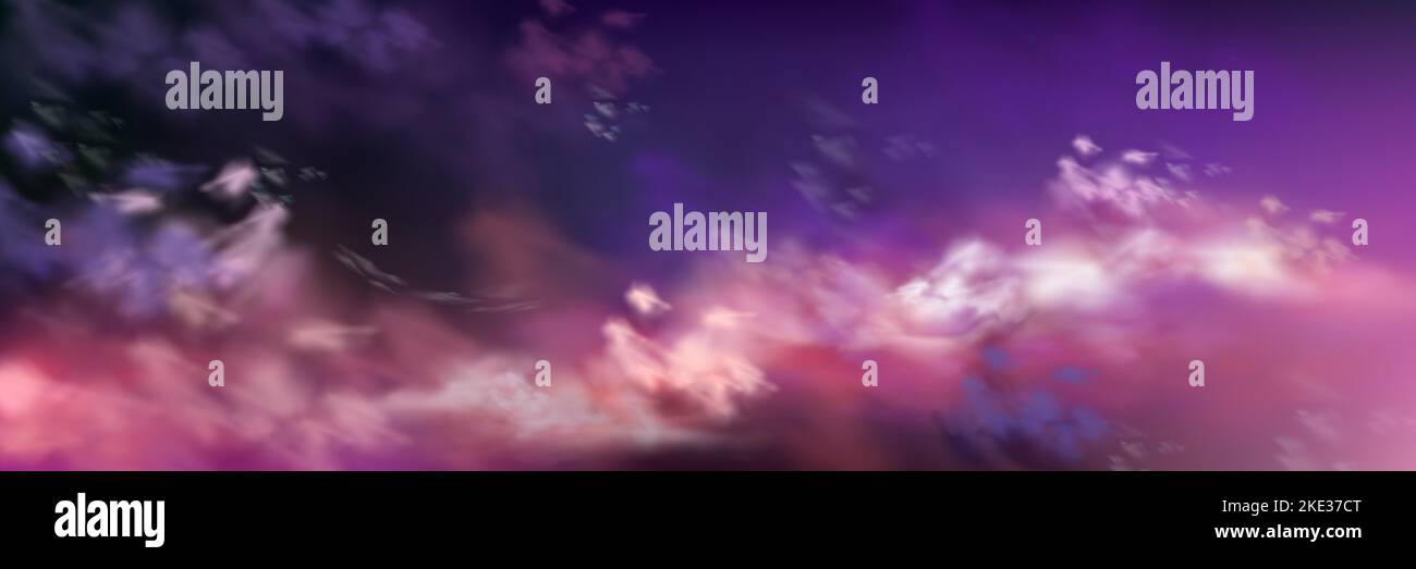 Purple and pink sky with realistic cloud texture, vector illustration ...