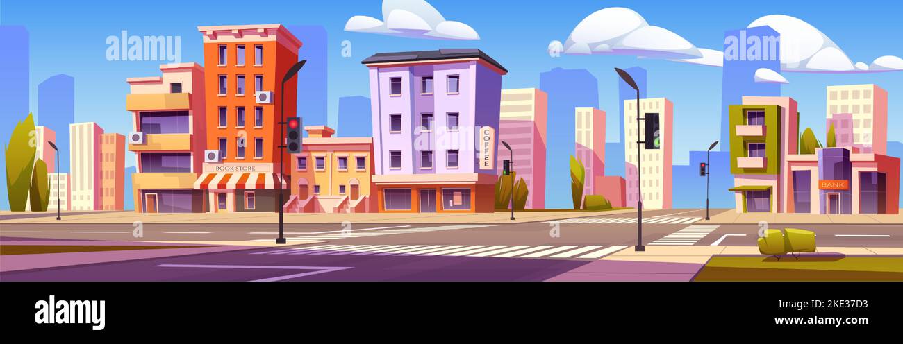 Car road intersection with traffic lights and pedestrian crosswalk ...