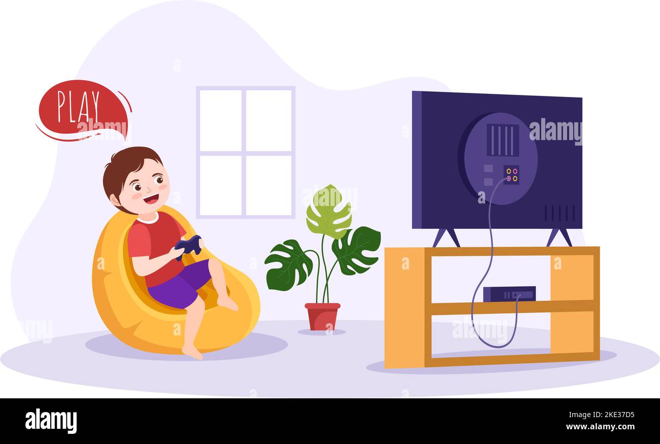 Video Game with Kids Playing Gamepad Controllers Fighting Console on ...