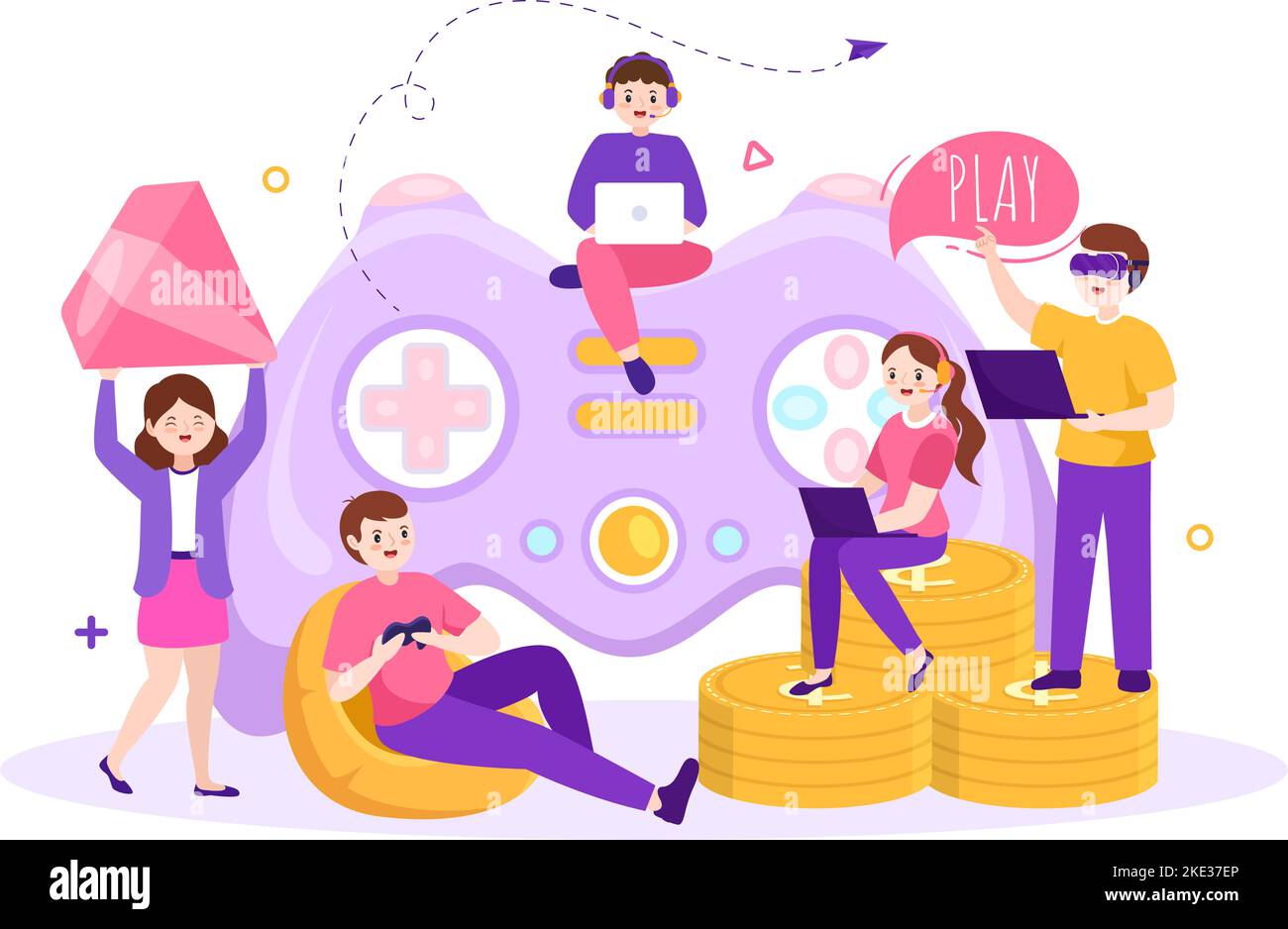 Video Game with Kids Playing Gamepad Controllers Fighting Console on Android Mobile Computer in ...