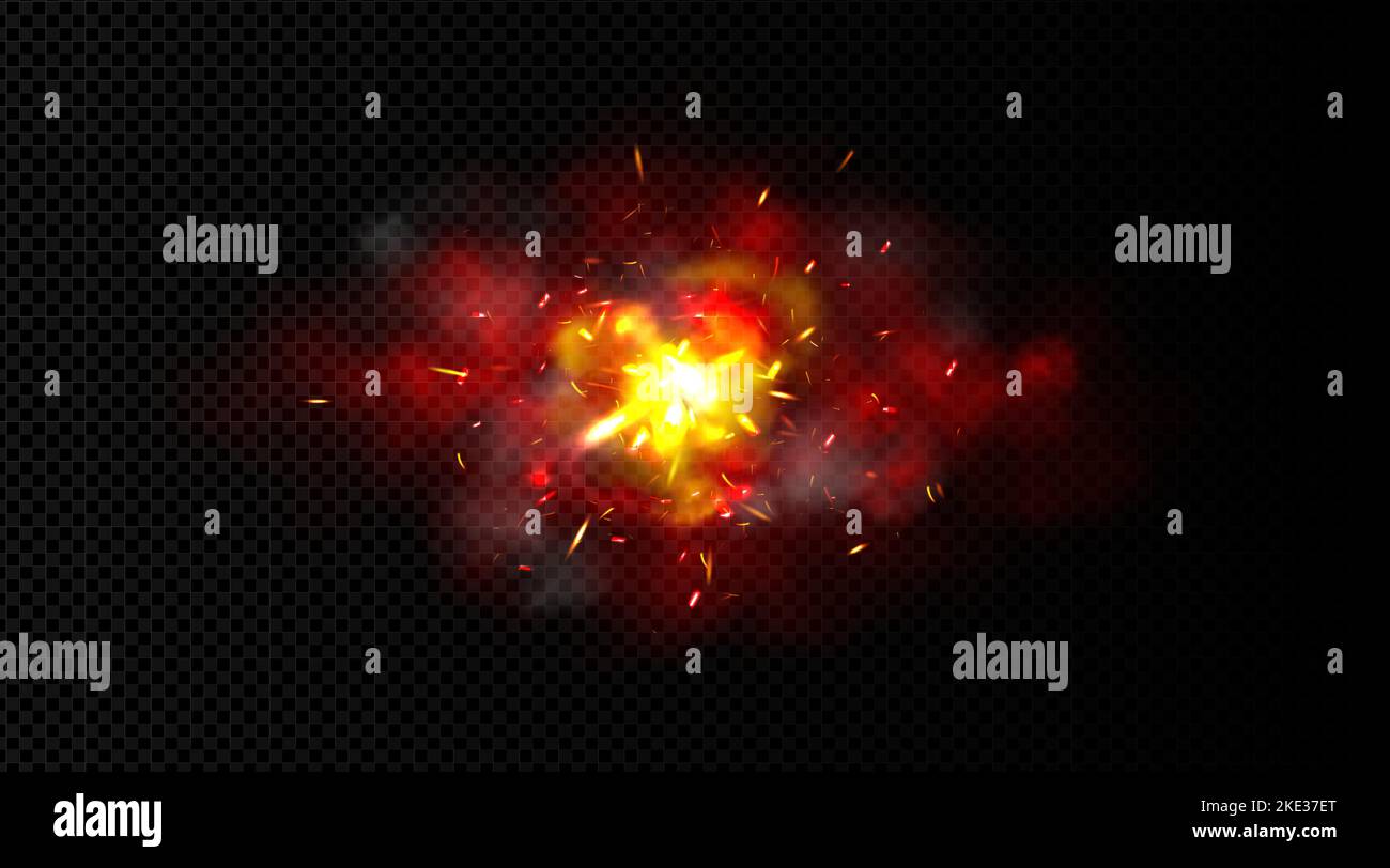 Light effect with red smoke, bomb explosion, weld sparks or metal ...