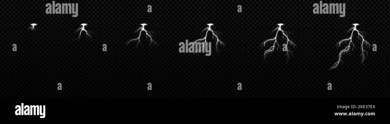 Lightnings strikes animation sprite sheet, thunderbolt sequence frame ...
