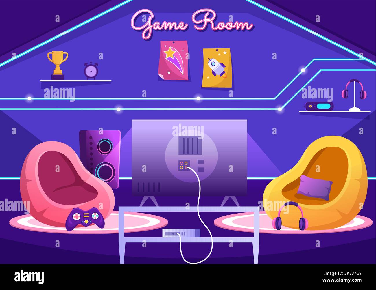 Video Game Room Interior with Android Mobile Computer and Comfortable ...