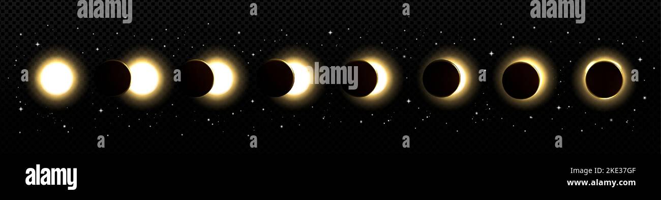 Solar eclipse in different phases. Cosmos with moon and sun in total ...