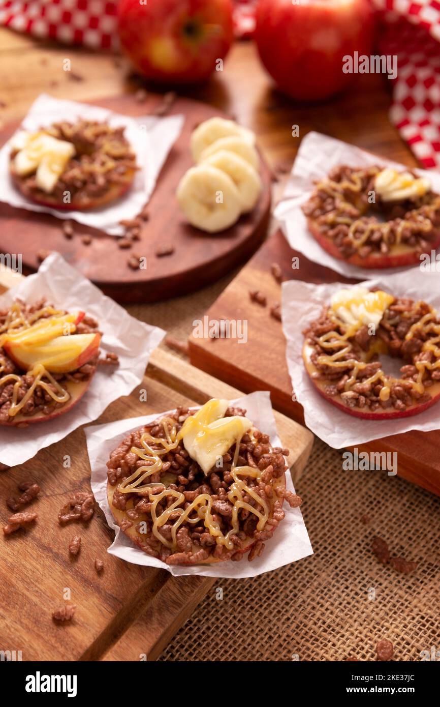Creative party snack for holidays. Apple rounds with peanut butter ...