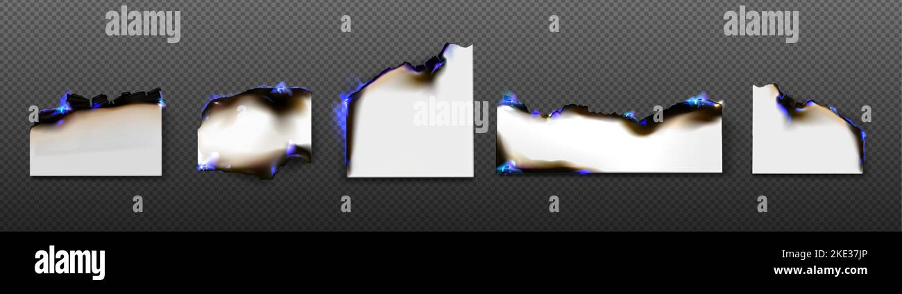 Realistic set of burning paper sheets on transparent background ...