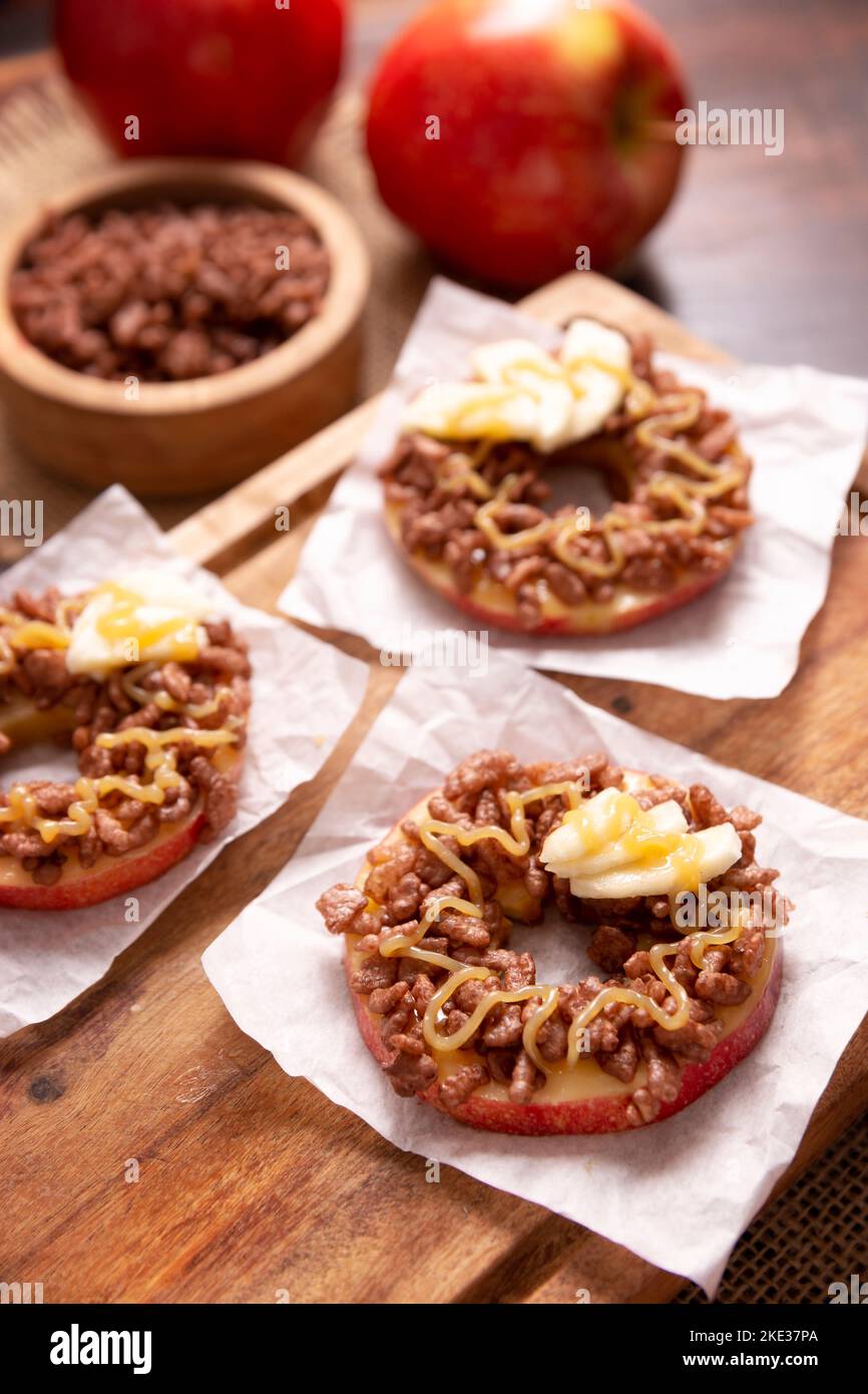 Creative party snack for holidays. Apple rounds with peanut butter ...
