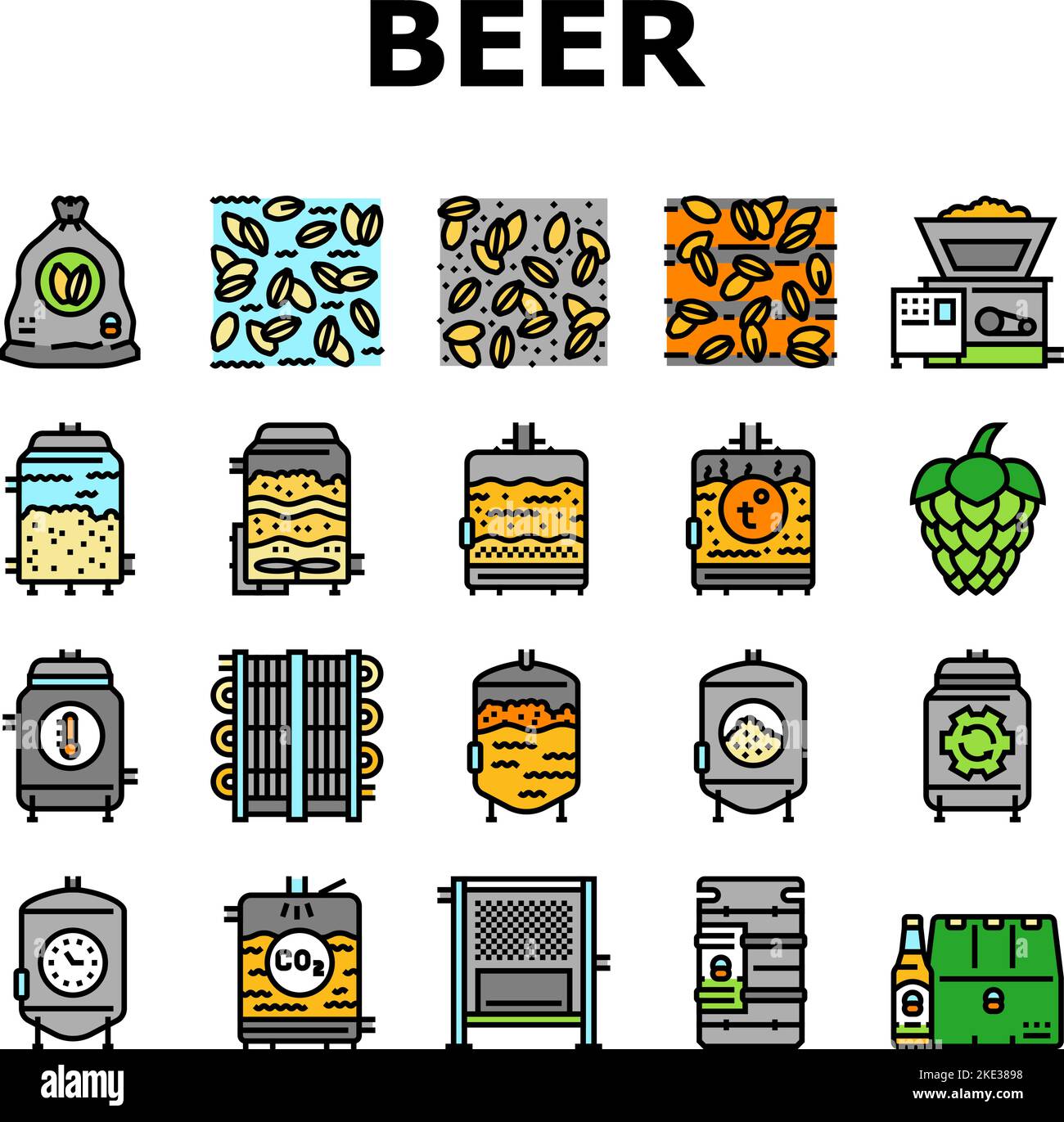 beer production brewery factory icons set vector Stock Vector Image ...