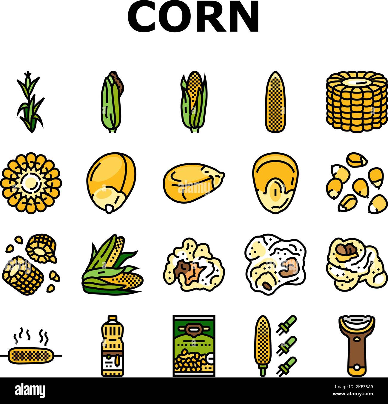 corn maize green, cob sweet icons set vector Stock Vector Image & Art ...
