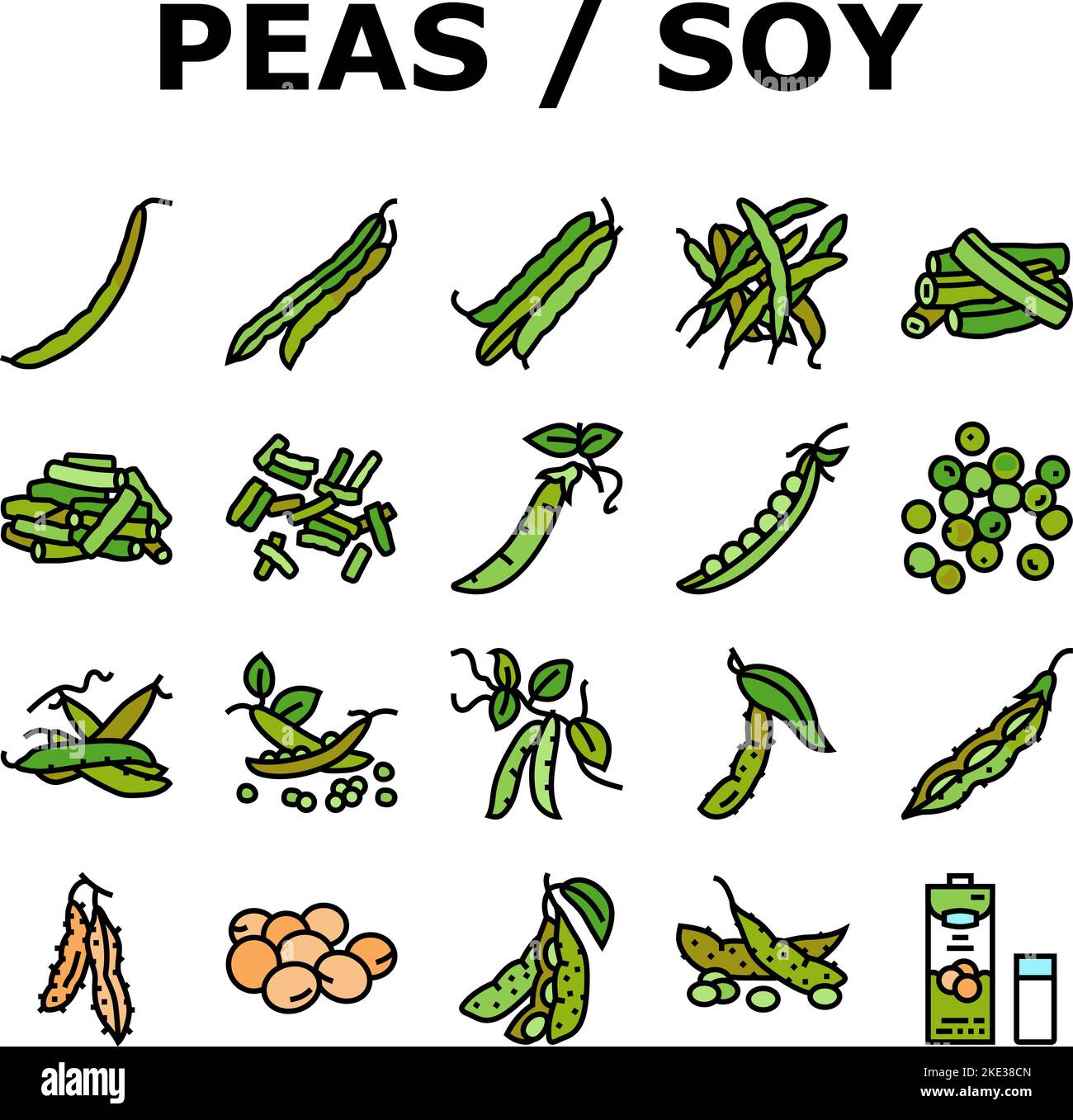 soy bean food pea green icons set vector Stock Vector Image & Art - Alamy