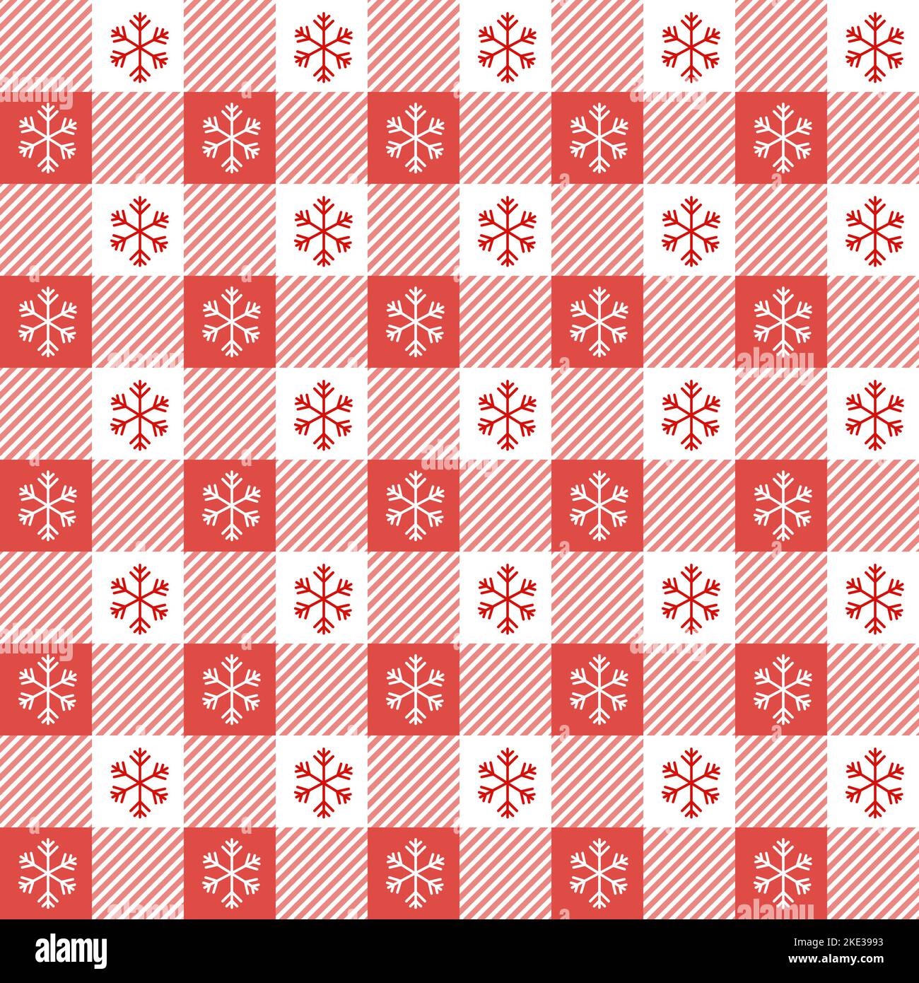 Checkered Christmas pattern with snowflakes. Seamless red gingham ...