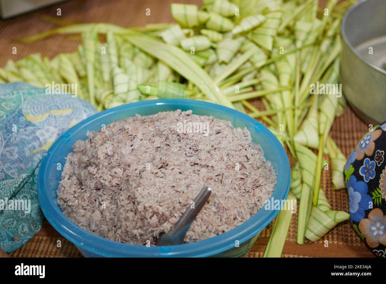Preparing of the triangular sticky rice wrapped with palm leaf or ...