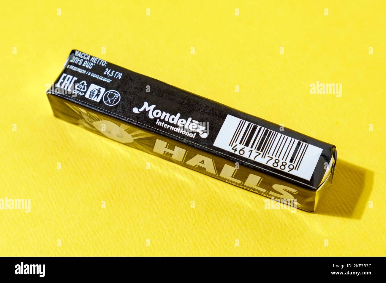 Tyumen, Russia-September 27, 2022: Halls candy. Cadbury Adams Division ...