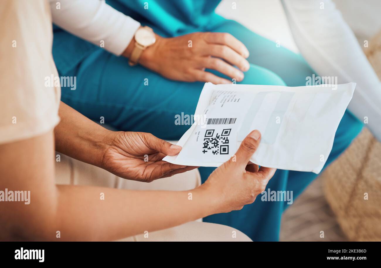 Delivery, healthcare and woman with a nurse for a consultation, support ...