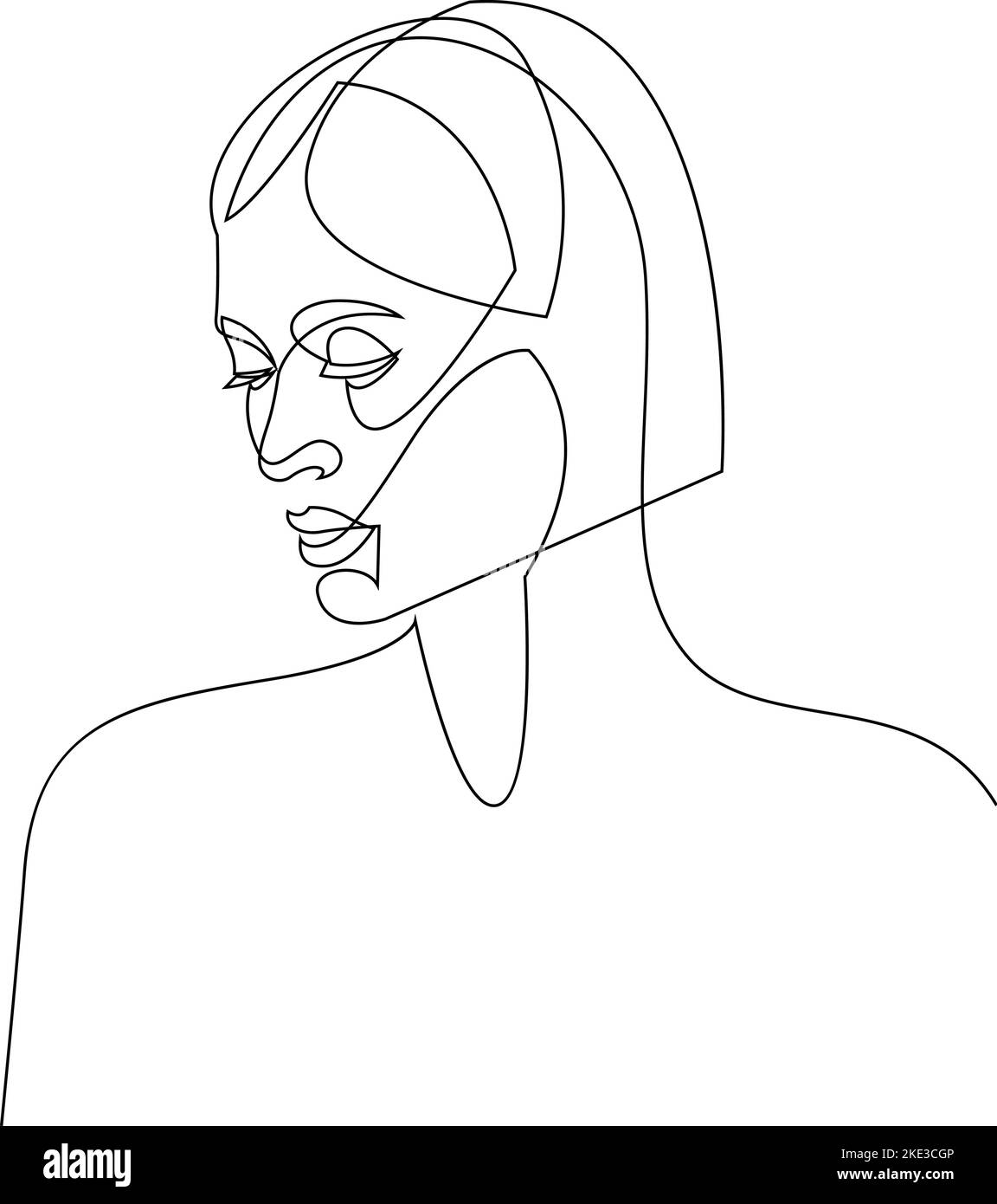 One line female portrait design. Hand drawn minimalism style vector ...