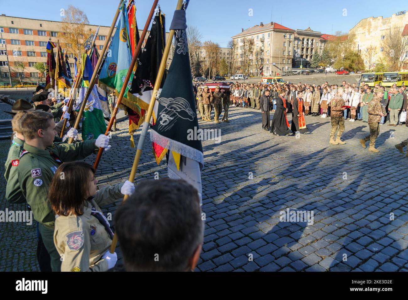 Lviv, Ukraine. 09th Nov, 2022. Members of the Ukrainian Plast scouting ...