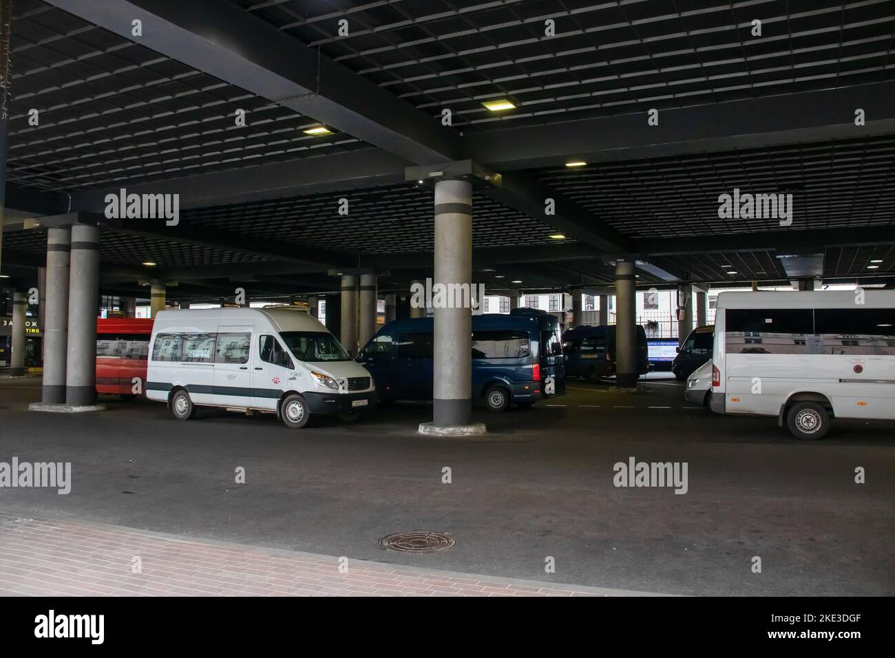 Minsk, Belarus - 28 october, 2022: Buses at the bus station close up ...