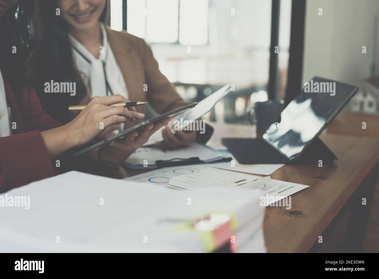 Group of business consultant working management big data and analyze ...