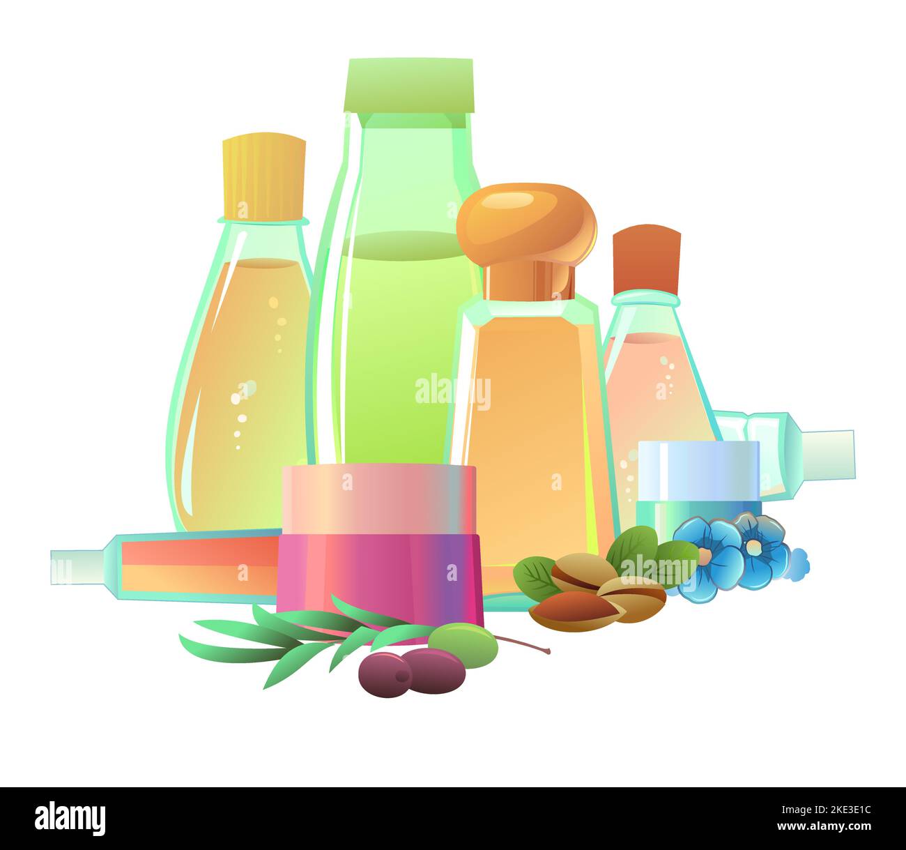 Objects Cosmetics creams and natural oils. Still life. Liquids for skin ...