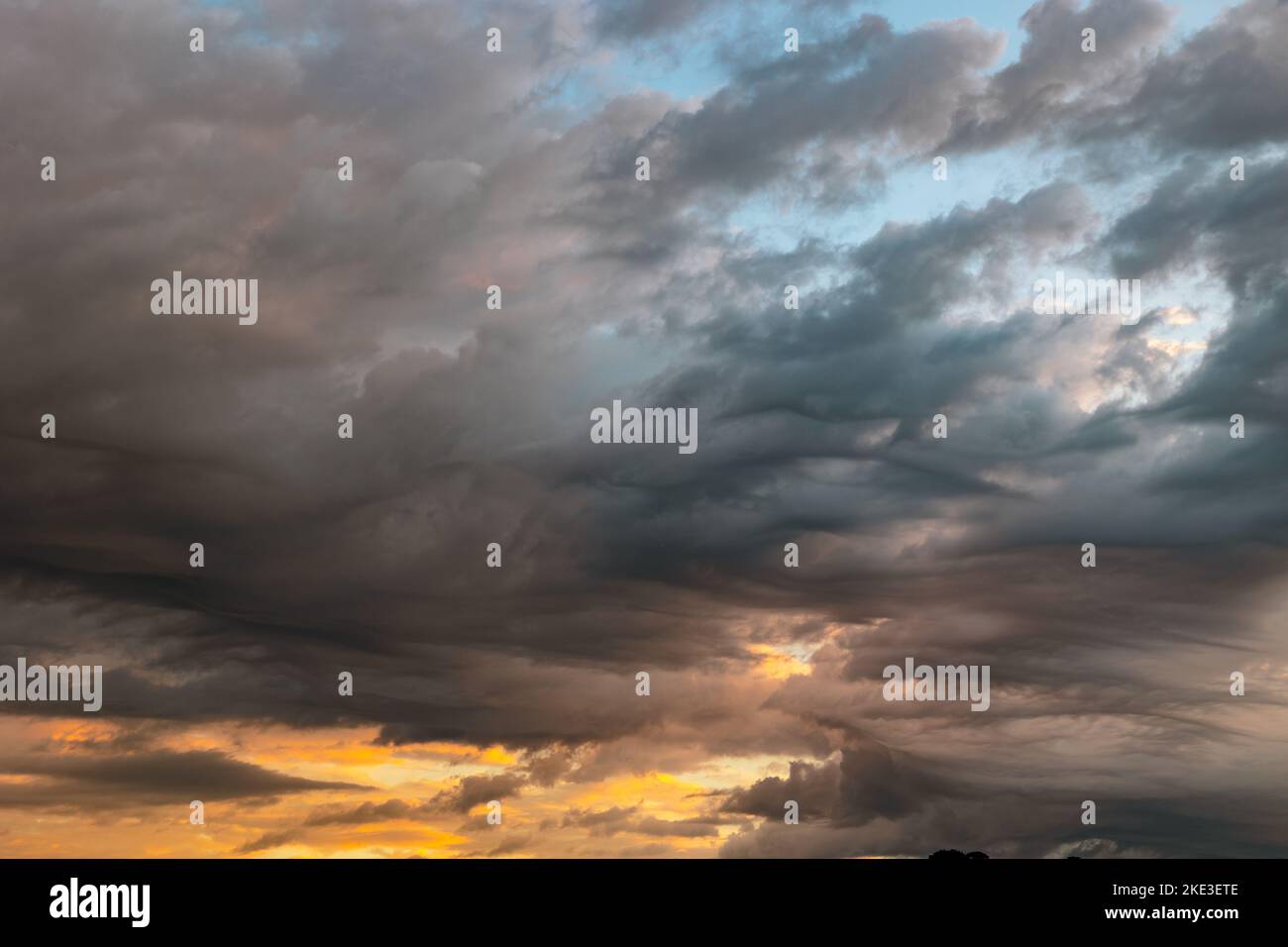 Morning or evening view with dramatic clouds. Partly cloudy sky ...