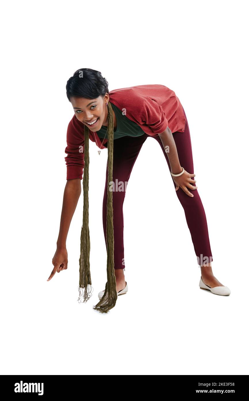 Prices so low they touch the ground. Studio portrait of a young woman ...