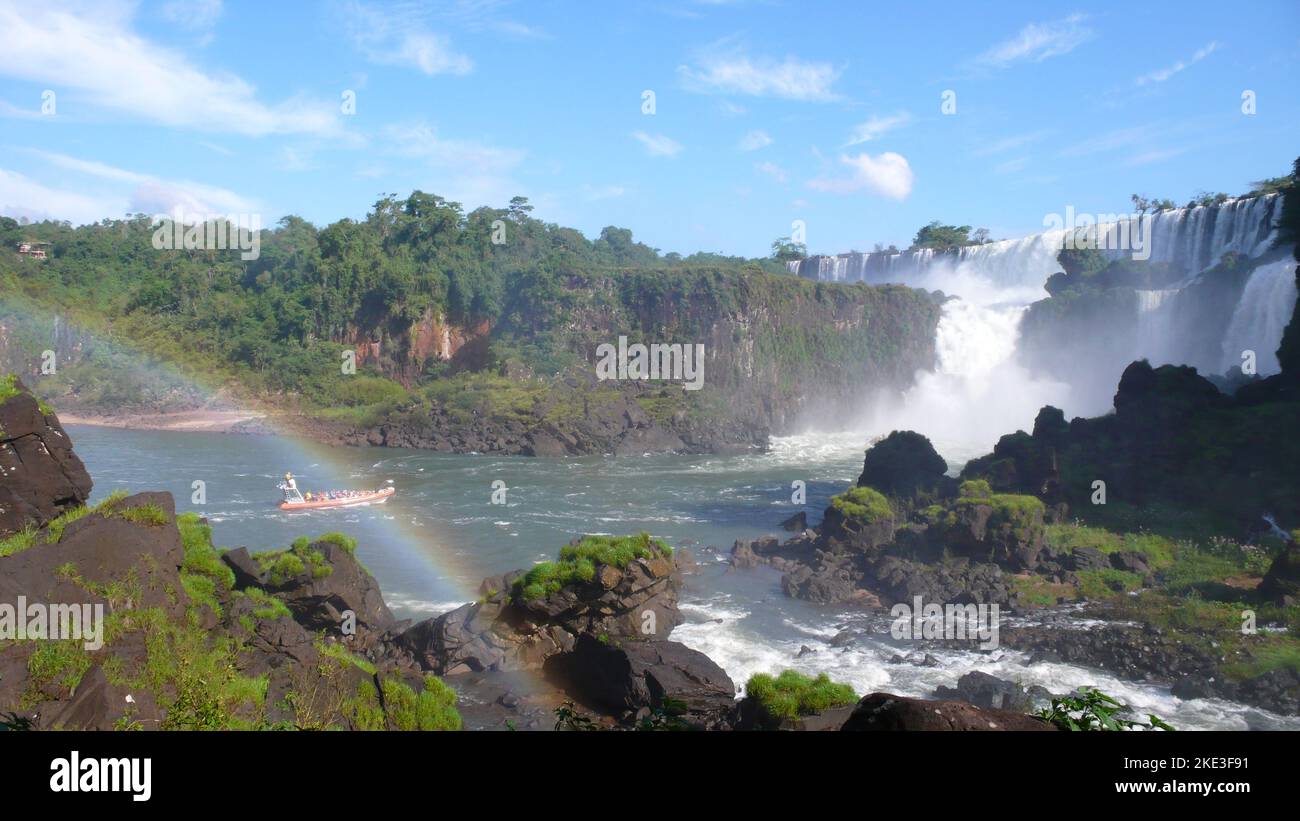 Brazil iguazu falls cascade Rainbow panorama Beautiful Stock Photo - Alamy