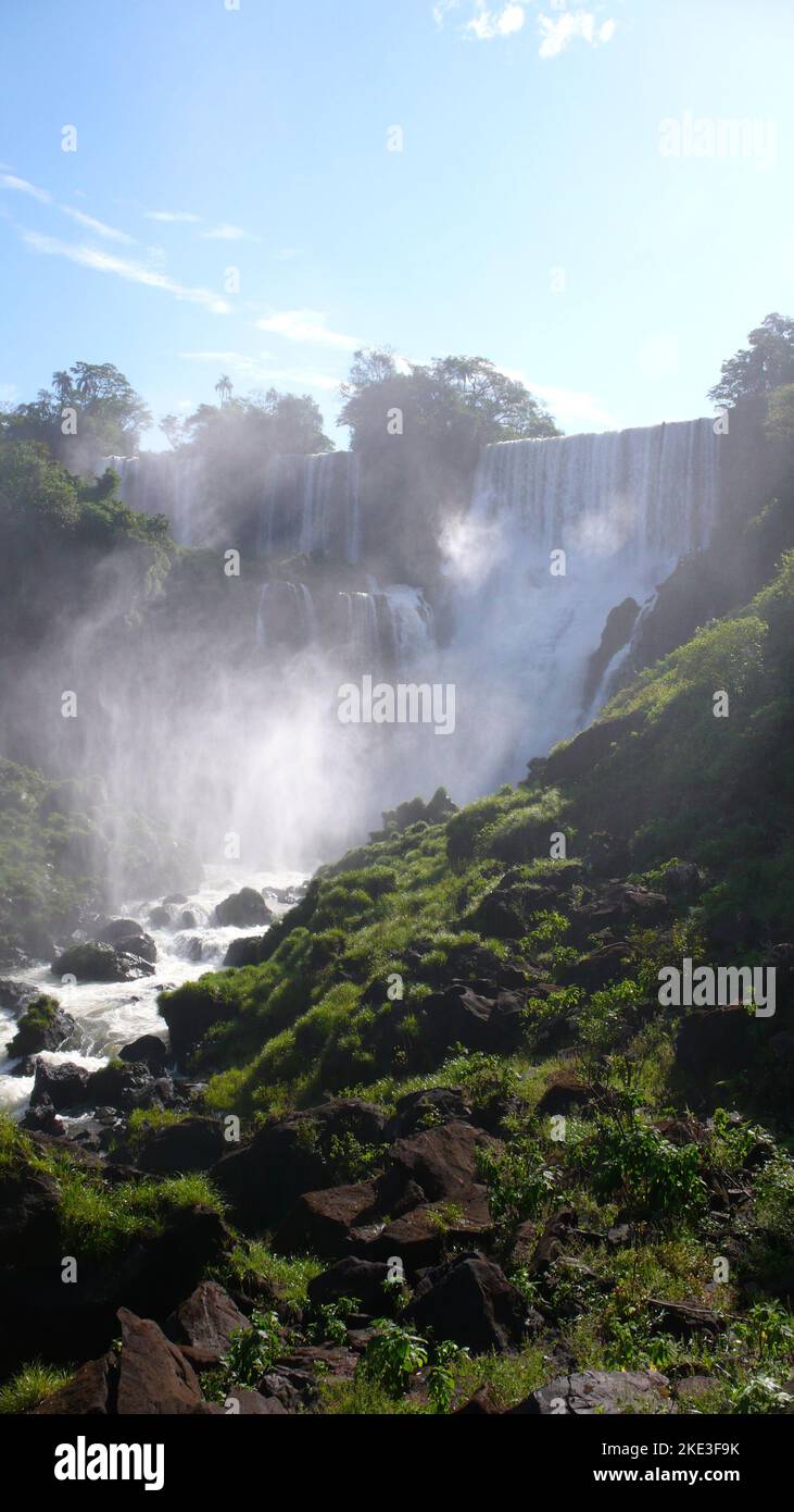 Brazil iguazu falls cascade Rainbow panorama Beautiful Stock Photo - Alamy