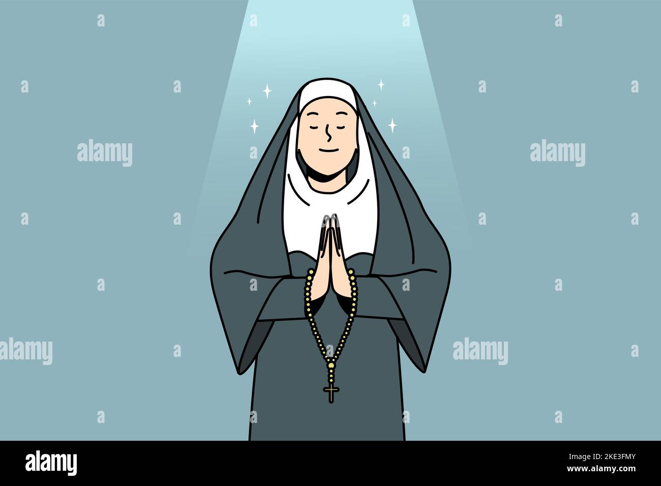Calm nun in traditional clothes praying. Church sister with rosary talk ...