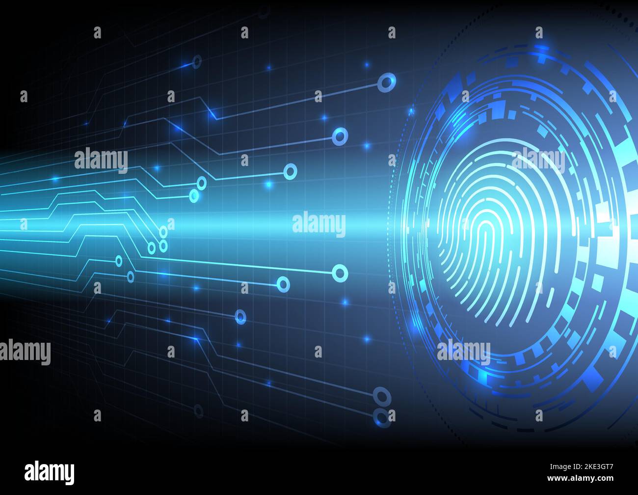 Abstract security concept. Fingerprint and lighting on futuristic ...