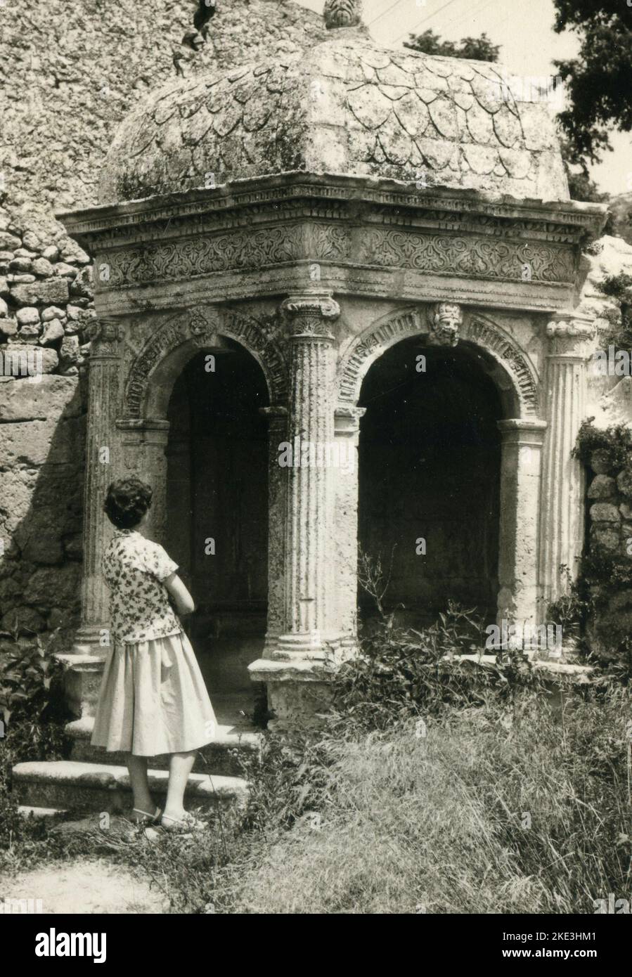 Woman next to the Pavillon of the Queen Jeanne, Les Baux-de-Provence ...