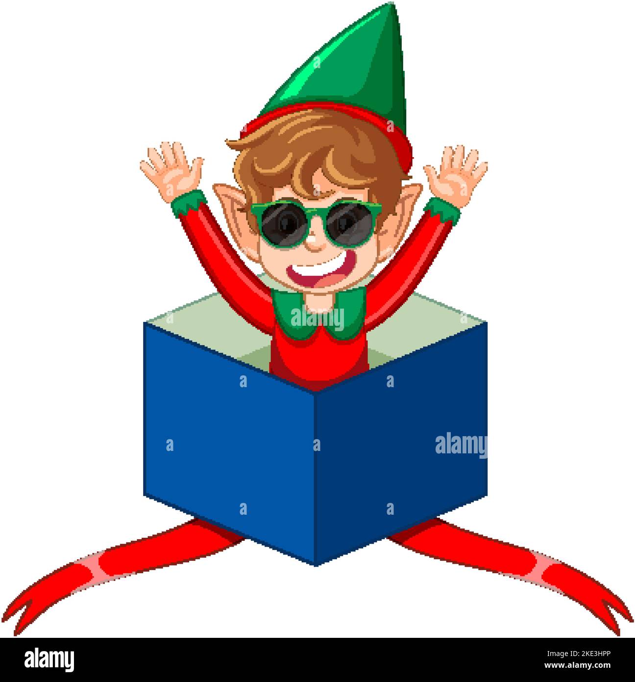 Christmas elf in the box illustration Stock Vector Image & Art - Alamy