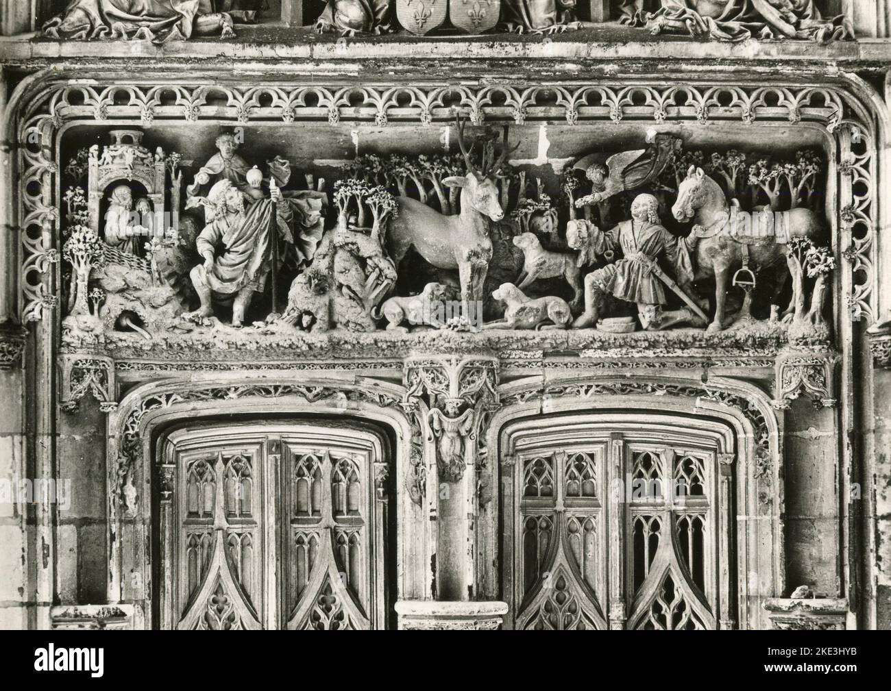 The frieze of the door: legend of St Hubert and Christopher, Chapel of ...