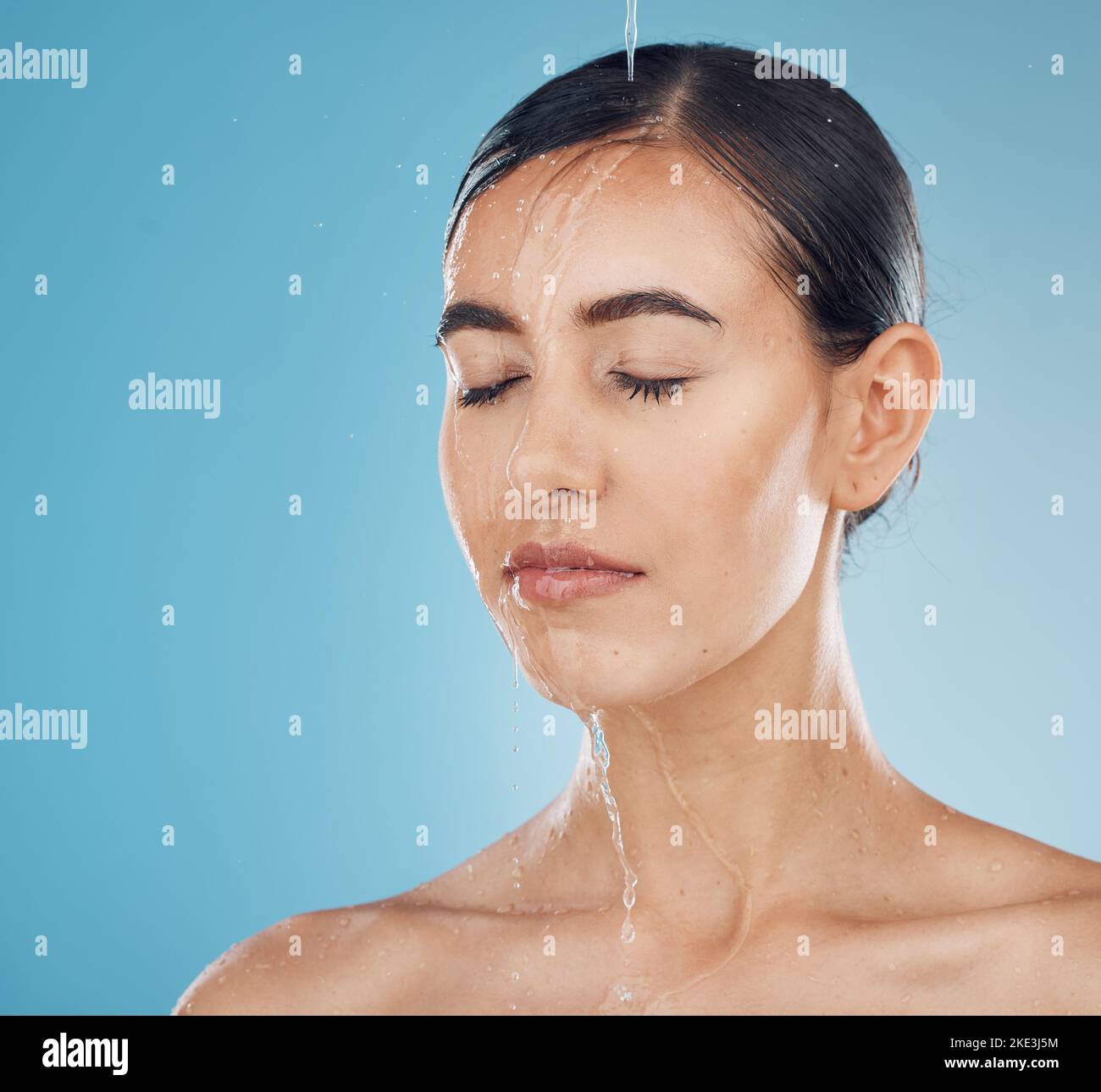 Water Splash Woman Face And Beauty Of A Model In Shower Relax About