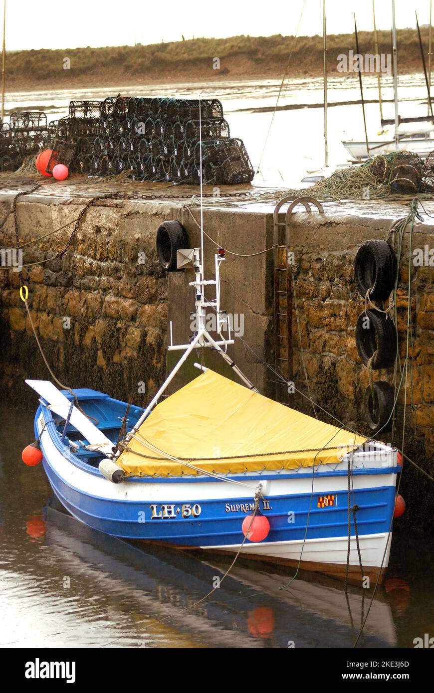 Traditional Coble boat, Beadnell harbour, Northumberland Stock Photo ...