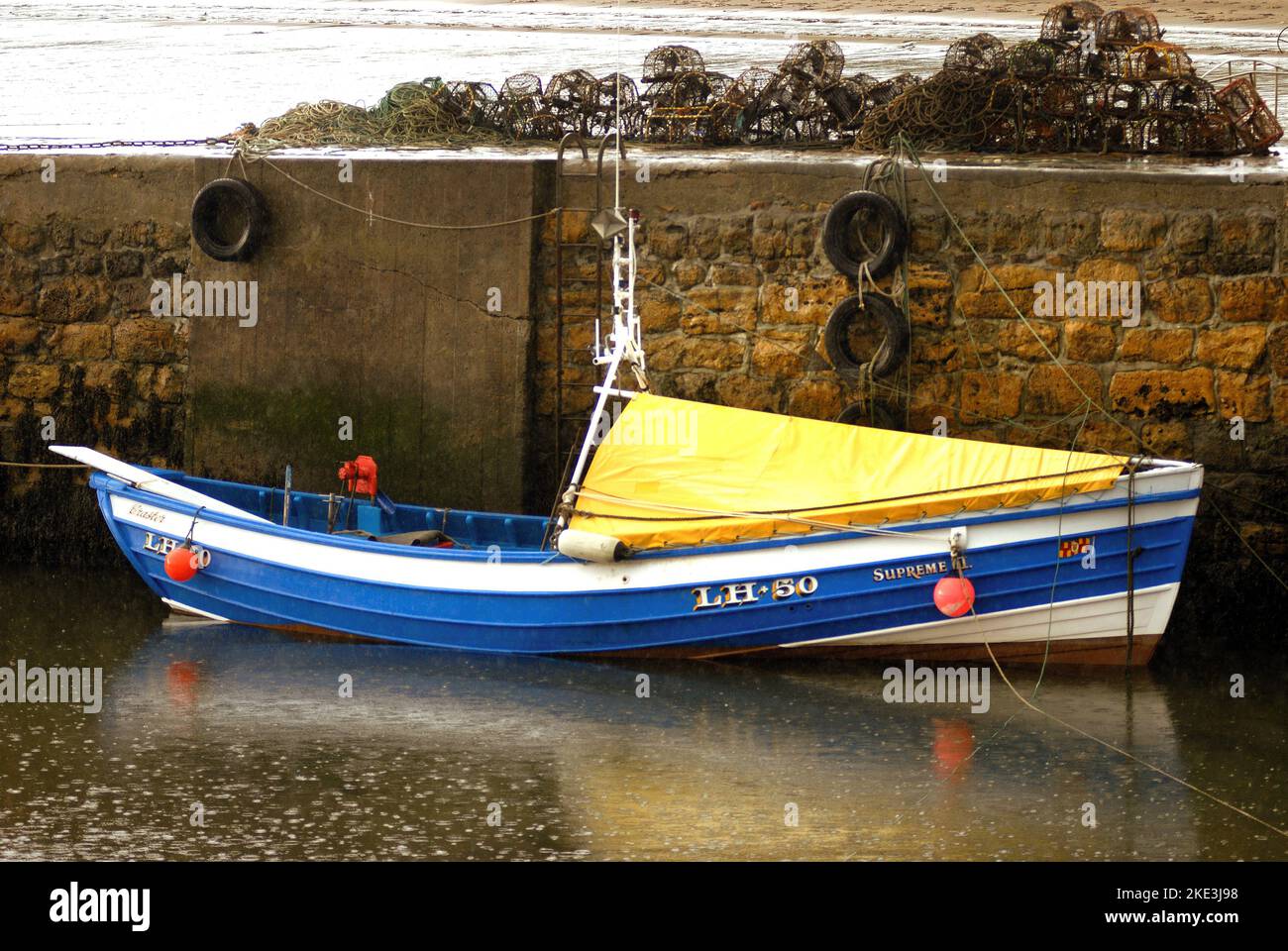 Traditional Coble boat, Beadnell harbour, Northumberland Stock Photo ...